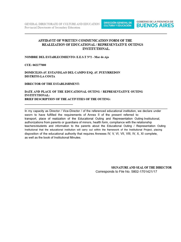 Educational Outing Affidavit Form | PDF | Transport