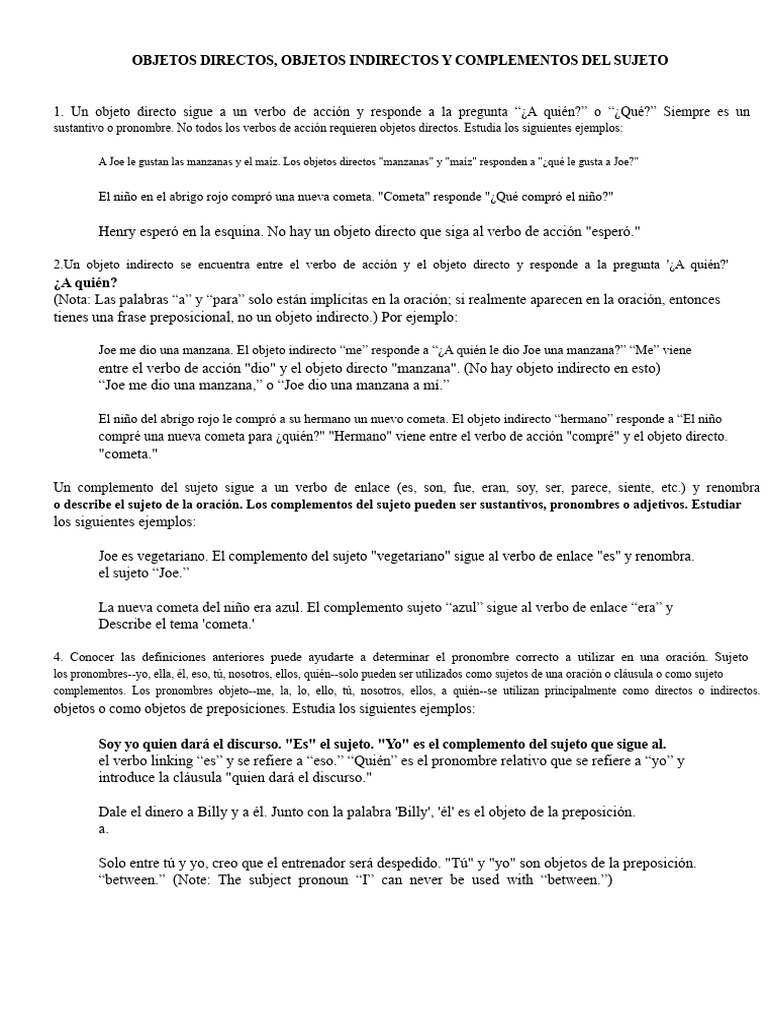 Objetos Directos, Indirectos y Complementos | PDF | Objeto (gramática ...