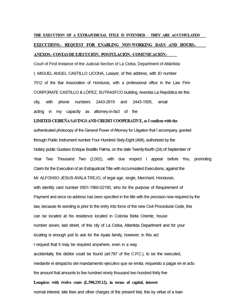 Executive Payment Demand (Alfonso Ayala Trejo) - Draft | PDF | Common ...