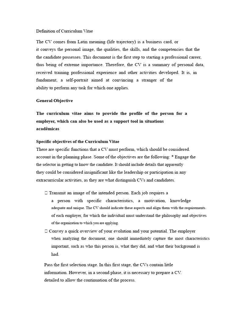 Definition of Curriculum Vitae | PDF | Résumé
