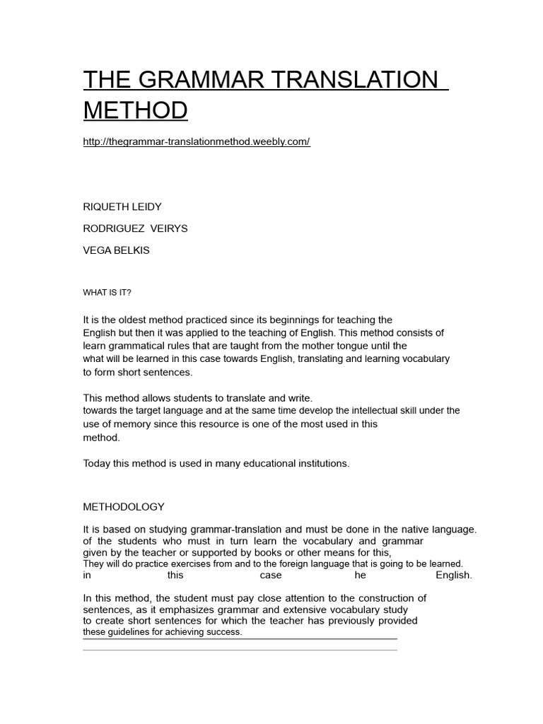 The Grammar Translation Method | PDF | Behavior Modification | Language Acquisition