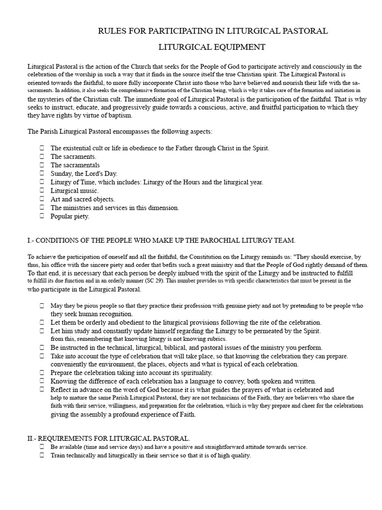 Guidelines For Participating in Liturgical Pastoral | PDF | Liturgy ...