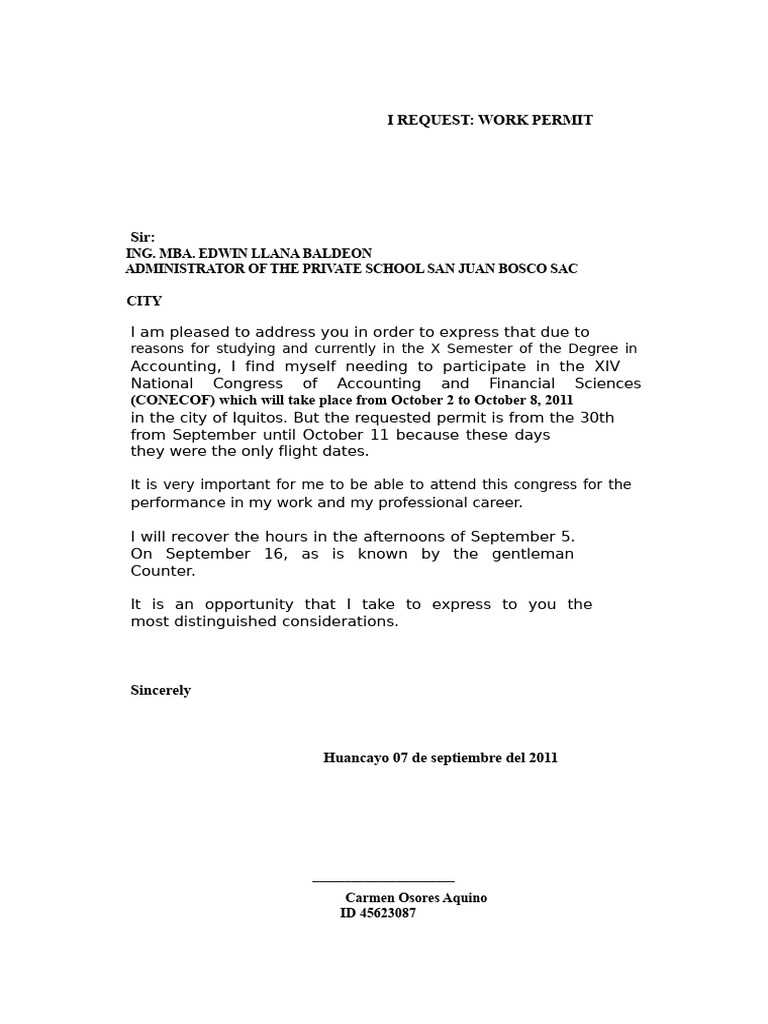 Request for Work Permit for Congress | PDF