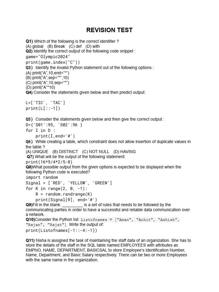 Revision Test | PDF | Computer Programming | Computing