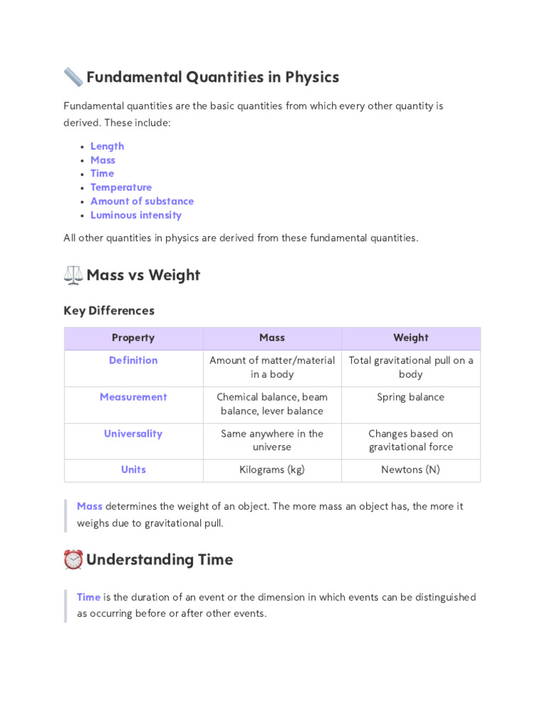 Fundamental Quantities in Physics Explained | PDF | Mass | Weight