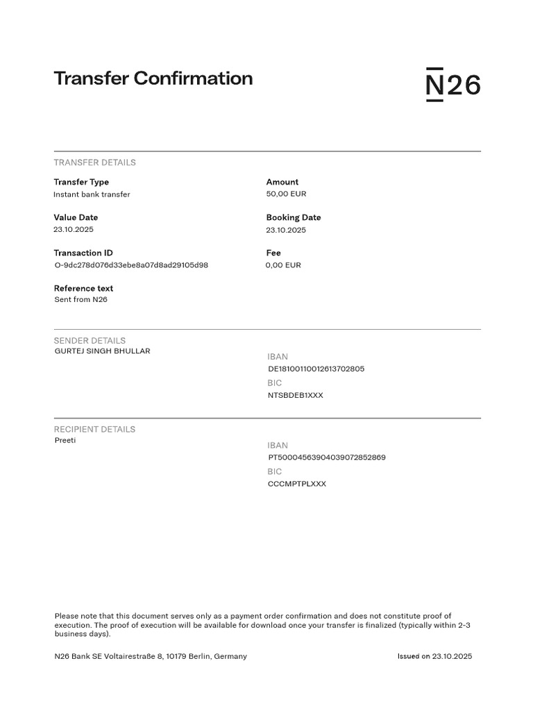 Instant Bank Transfer Confirmation | PDF