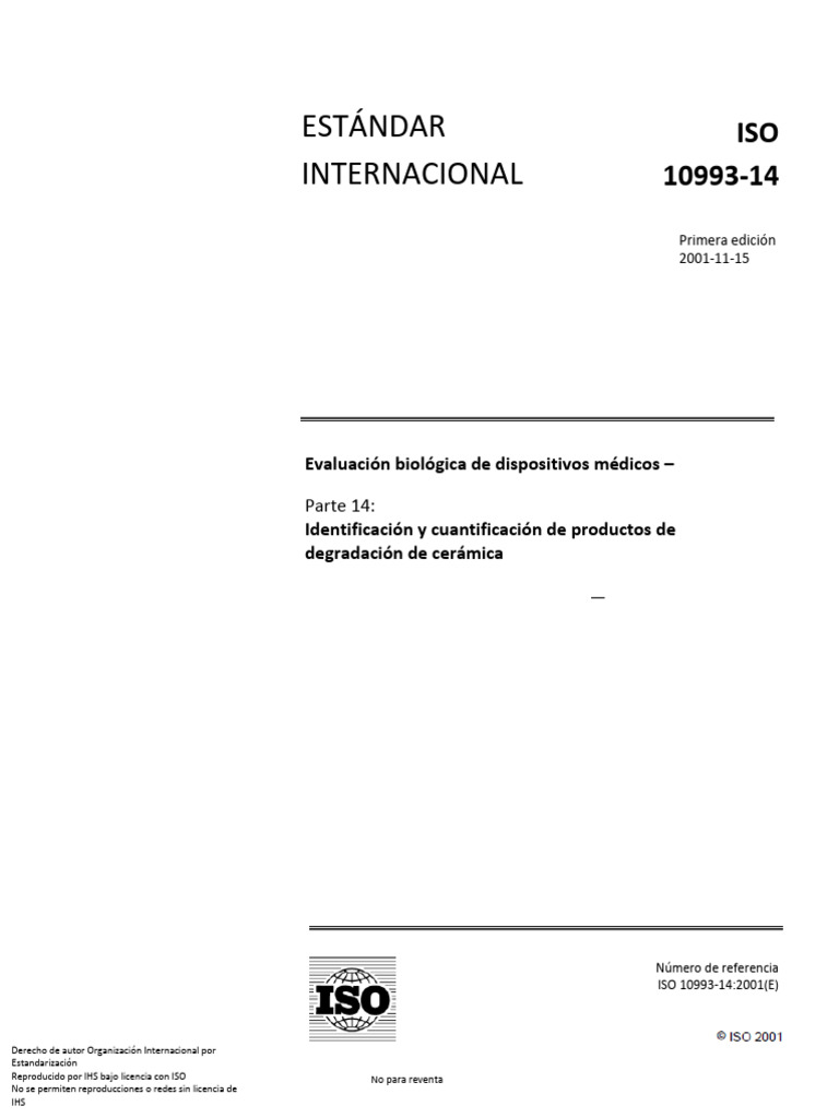 Iso 10993-14-2001 - Esp | PDF | Organización internacional para la ...