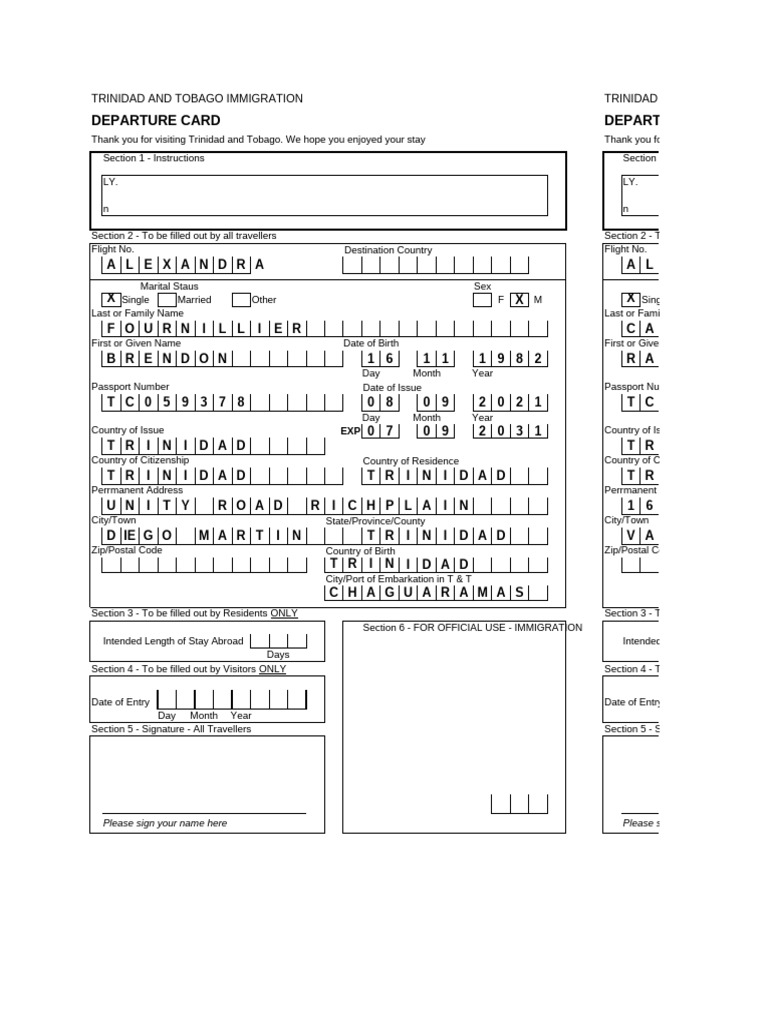 Trinidad and Tobago Departure Card Guide | PDF | Zip Code ...