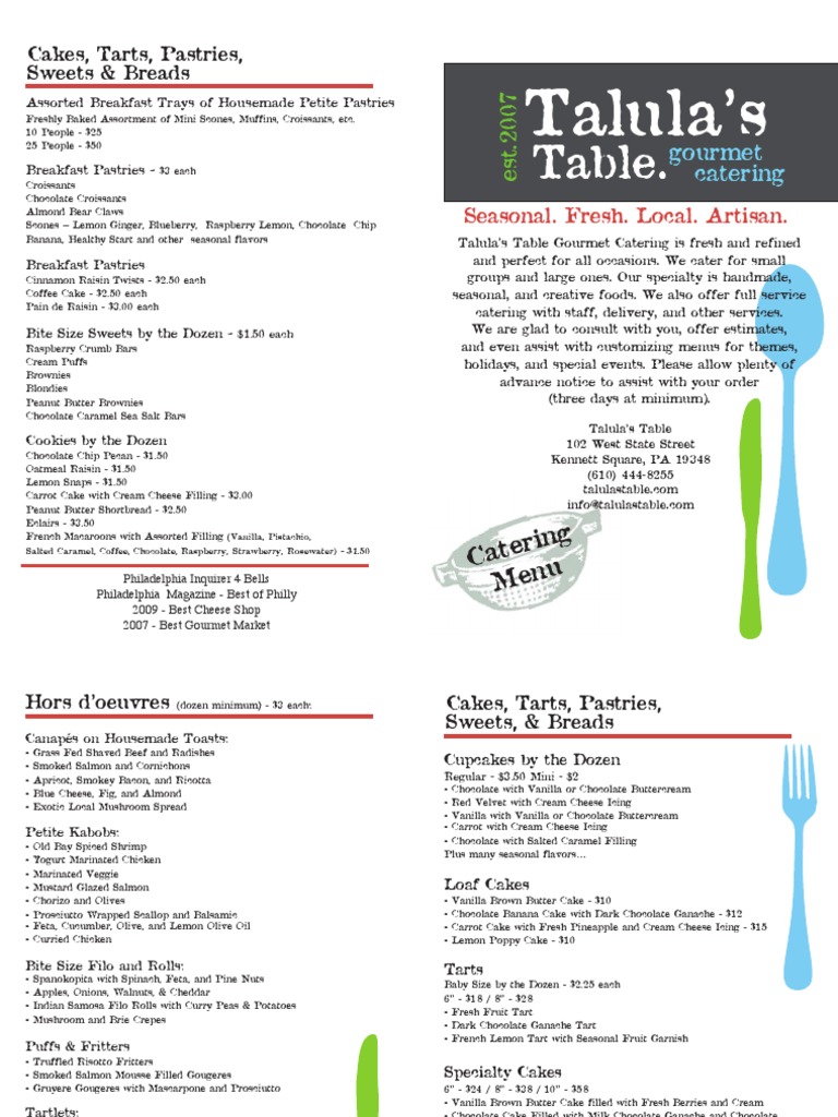 Talula's Table Catering Menu May 2012 | PDF | Salad | Foods