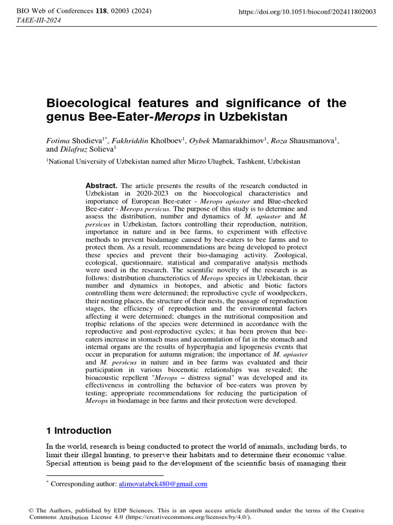 Bioconf Taeeiii2024 02003 | PDF | Nest | Bees