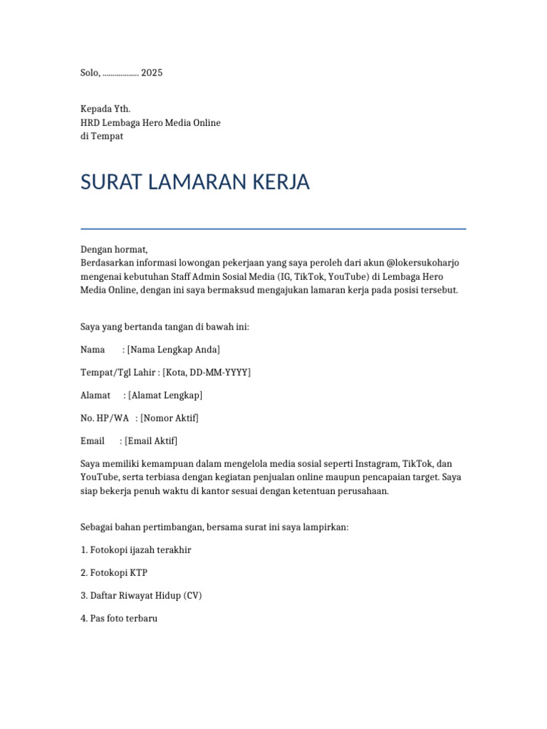 Surat Lamaran Admin Sosial Media Header | PDF