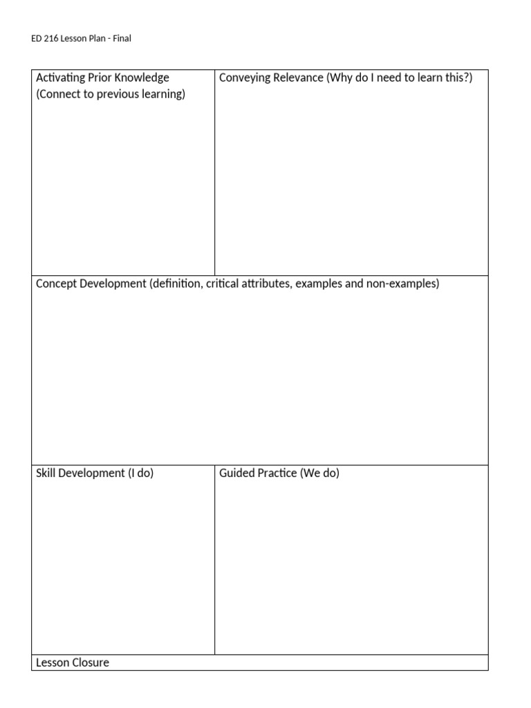 Explicit Direct Instruction Lesson Plan Template | PDF