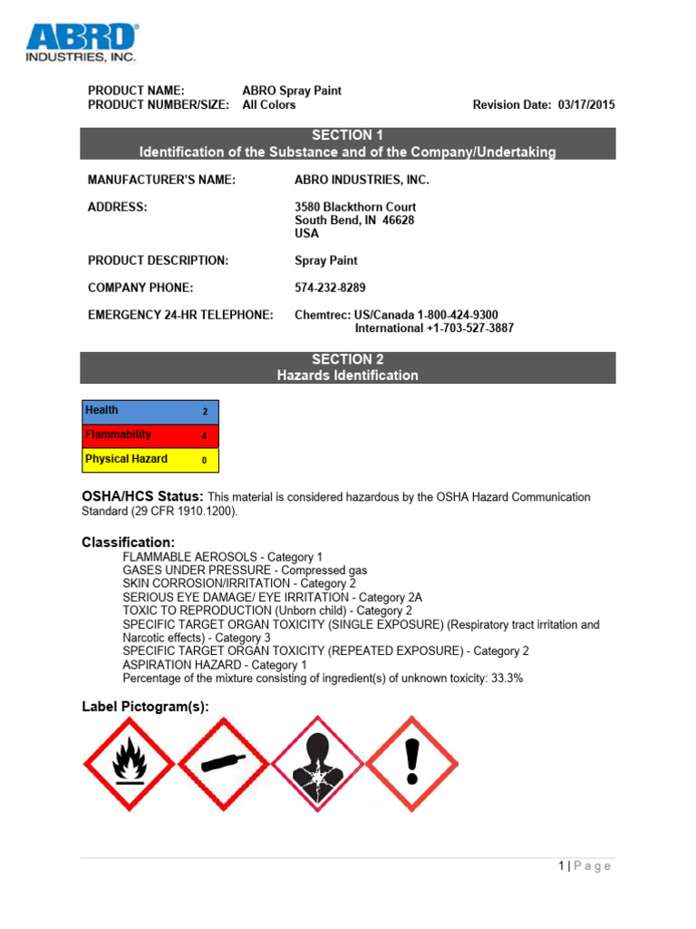 Section 1 Identification of The Substance and of The Company ...