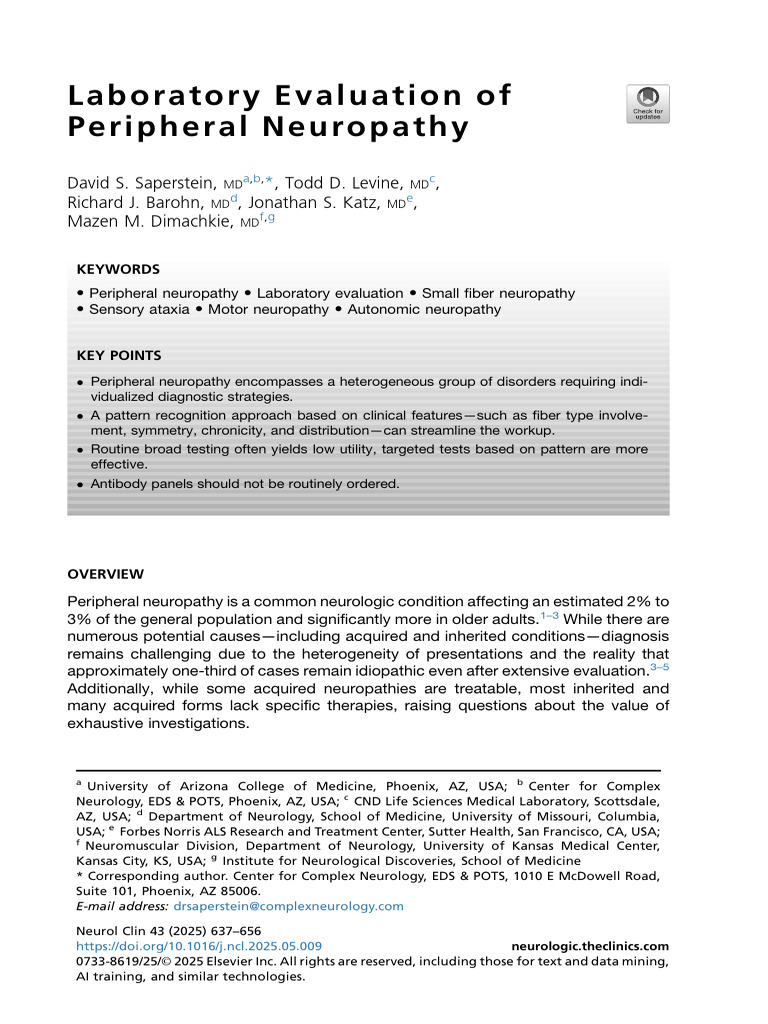 Laboratory Evaluation of Peripheral Neuropathy 202 | PDF | Peripheral ...