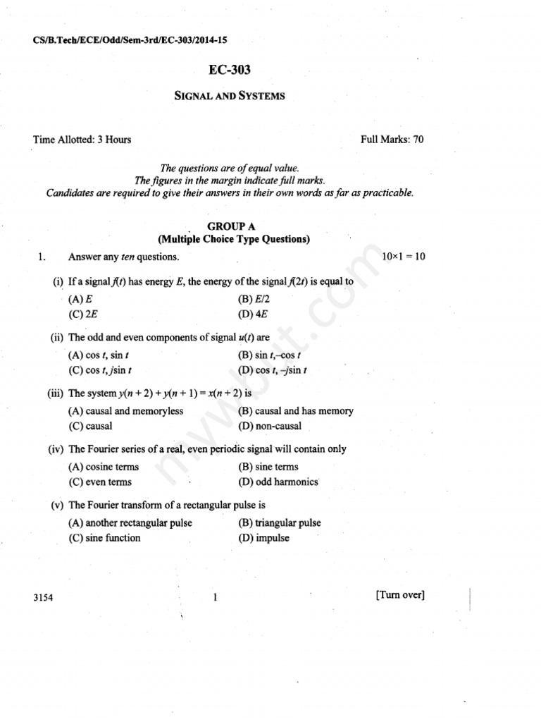 Signal System Question Paper 2014 | PDF