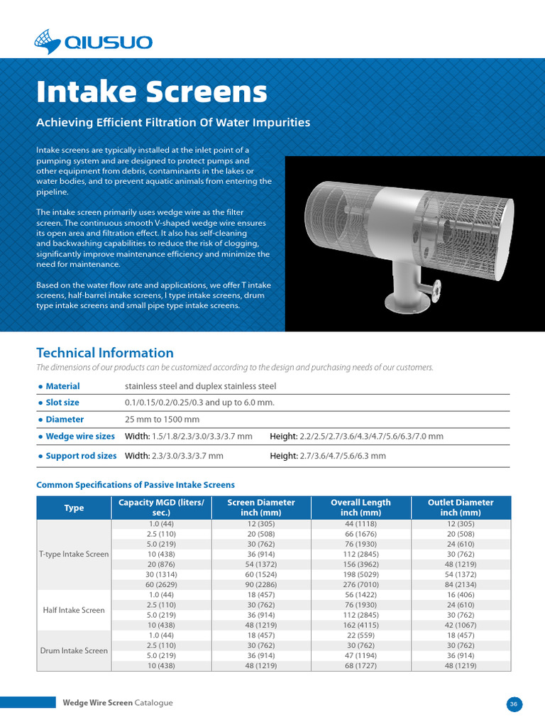 Wedge Wire Intake Screen | PDF | Filtration | Water