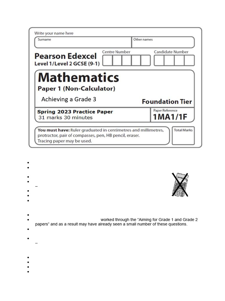 Grade 3 Math Exam Instructions | PDF