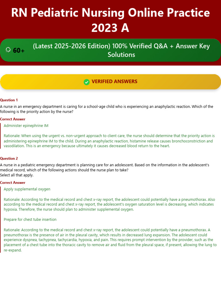 Pediatric Nursing Practice Questions 2023 | PDF | Bleeding | Thorax