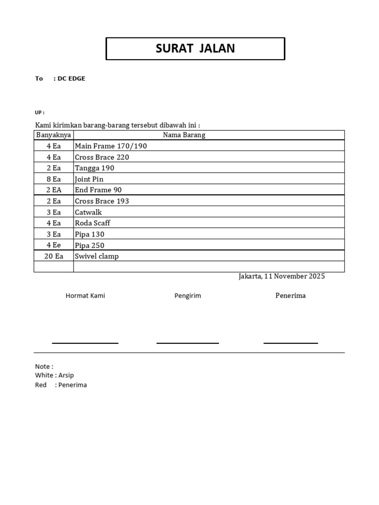 Form Surat Jalan Scaffolding KTA | PDF