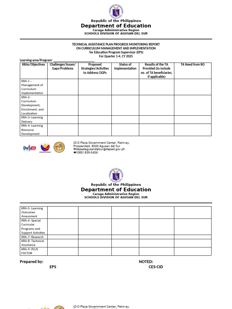 Ta Plan Progress Report Forz-Epss Template | PDF