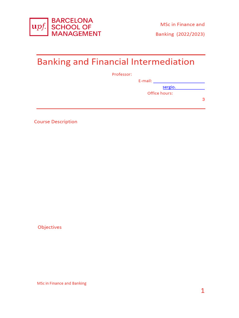 Syllabus - Banking and Financial Intermediation | PDF | Loans | Banks
