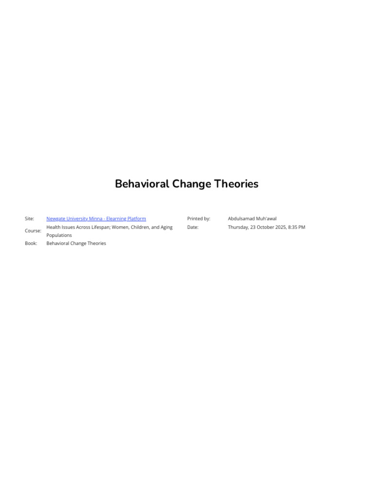 Behavioral Change Theories | PDF | Self Efficacy | Psychological Concepts