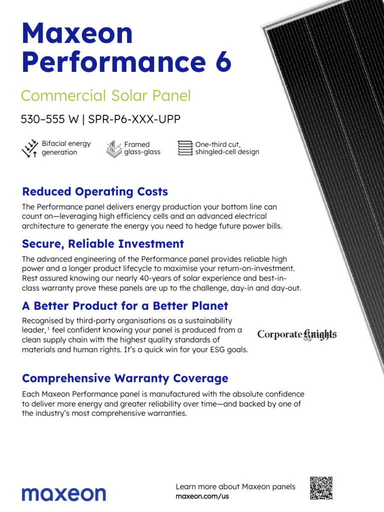 Maxeon Performance 6 Solar Panel Specs | PDF | Solar Panel | Electricity