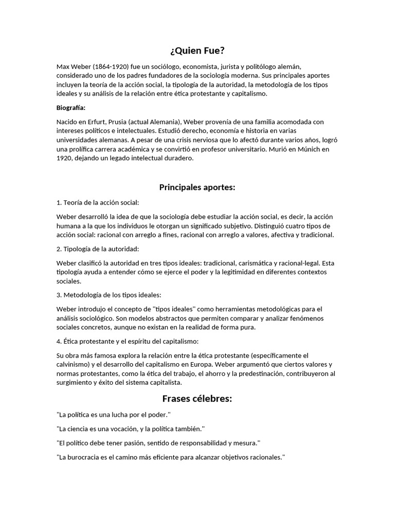 Aportes de Max Weber a la Sociología | PDF | Max Weber | Sociología