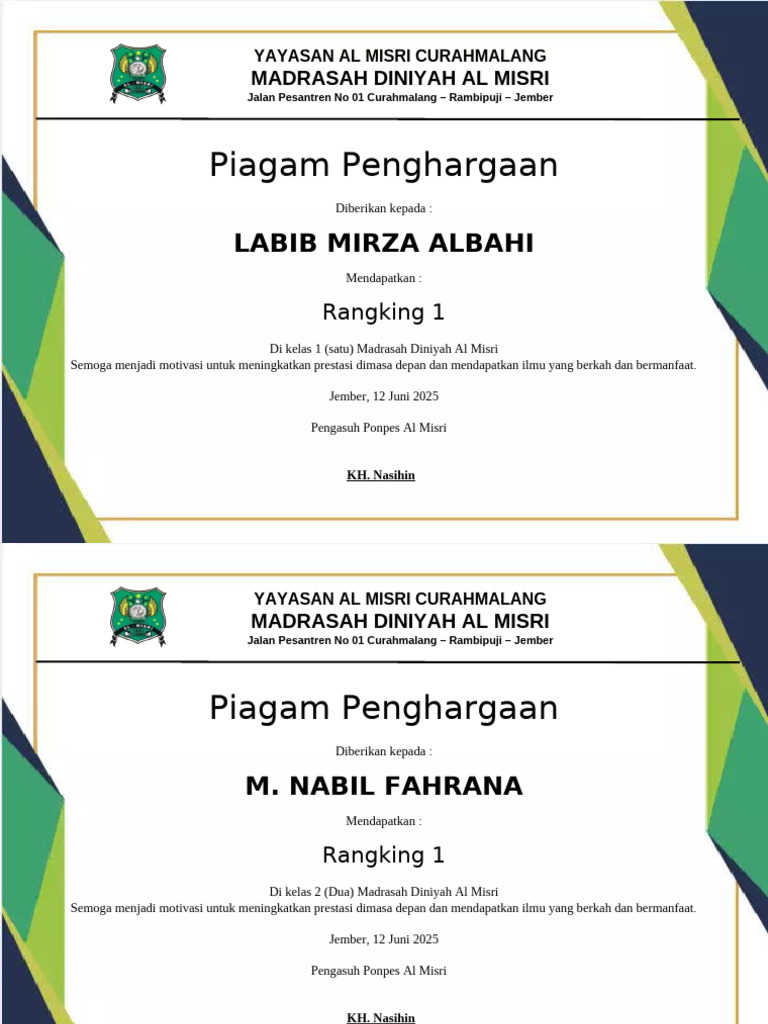 Penghargaan Siswa Berprestasi Al Misri | PDF