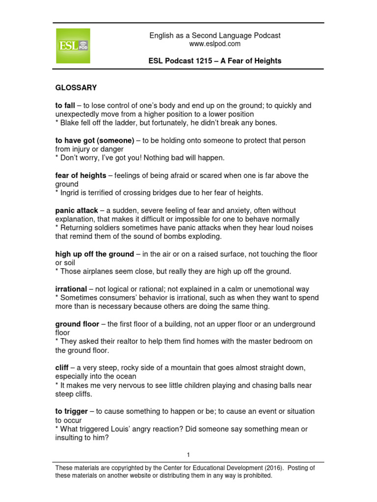 ESL Podcast: Overcoming Fear of Heights | PDF | Fear | Phobia