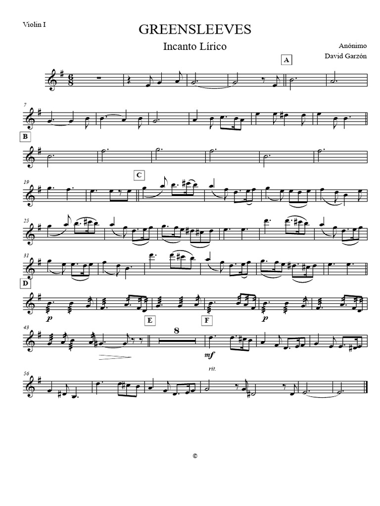 Greensleeves (What Child is This) - Vn l | PDF | Songs Written ...