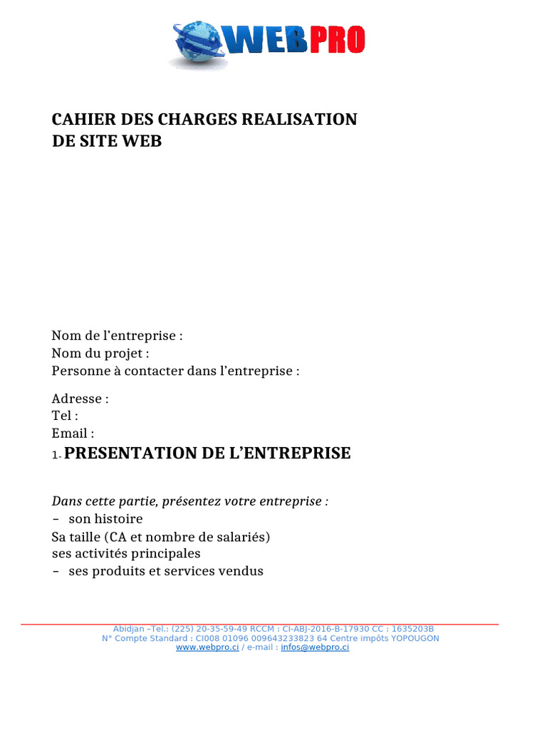 Cahier des charges site web entreprise | PDF | Internet | Internet et Web