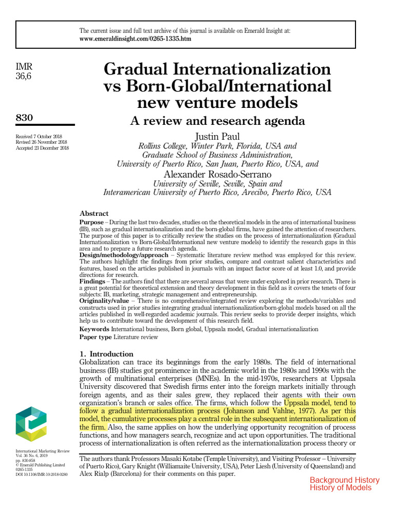 Gradual vs. Born-Global Internationalization | PDF ...