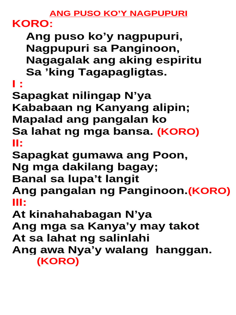 Ang Puso Ko'y Nagpupuri Lyrics | PDF