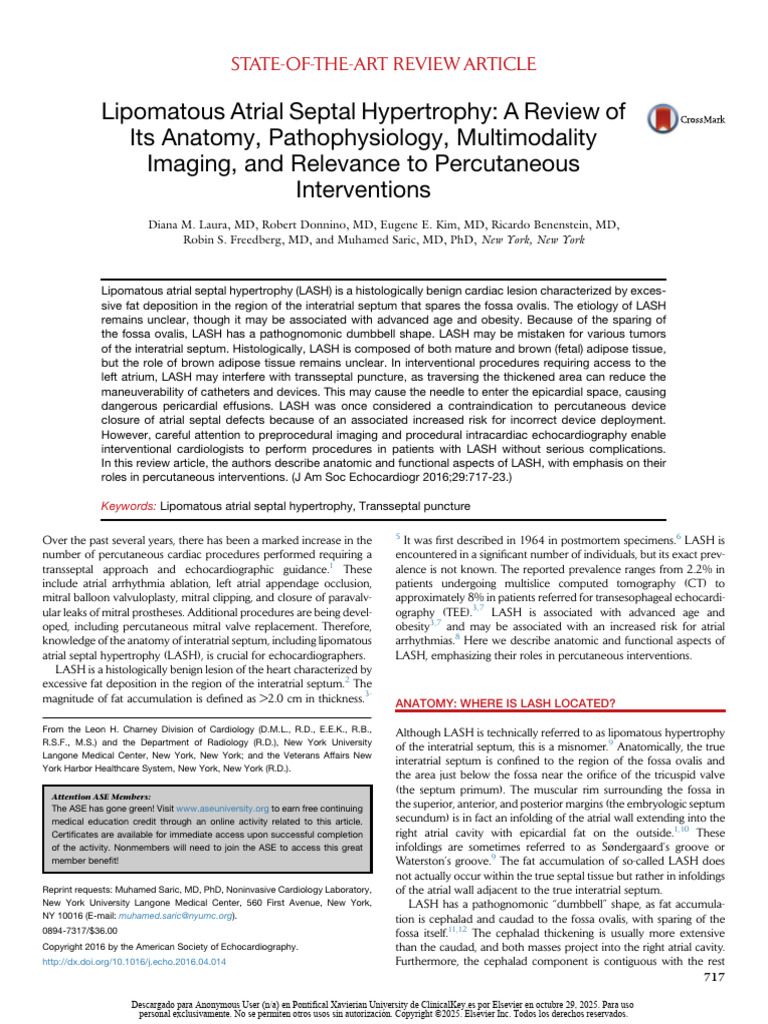 * Lipomatous Atrial Septal Hypertrophy- A Review of Its Anatomy ...