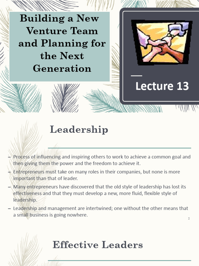 Lecture 13 - Building A New Venture Team and Planning For The Next Generation | PDF | Labor ...