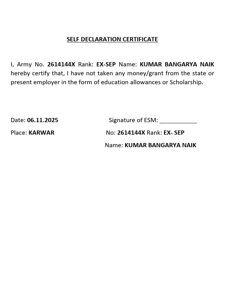 Self Declaration Certificate | PDF