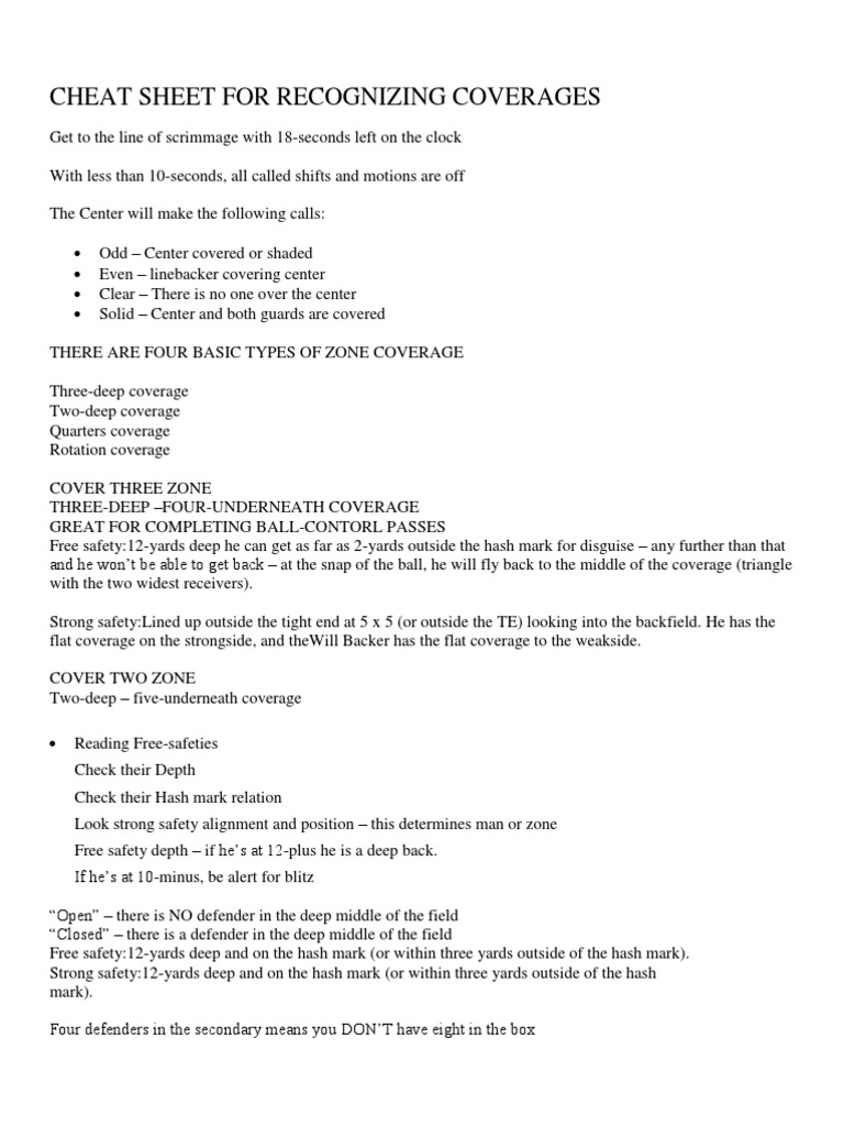 Cheat Sheet For Recognizing Coverages | PDF | Sport Variants | Ball Games