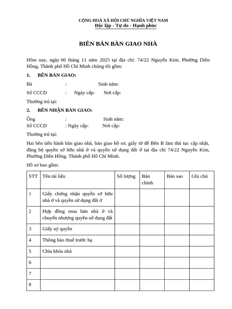 Bien Ban Ban Giao Ho So | PDF