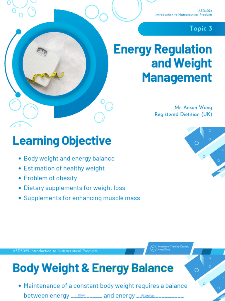 Topic 3 - Energy Regulation and Weight Management | PDF | Obesity | Leptin