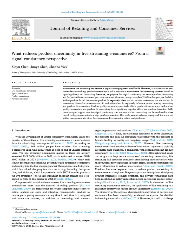 Reducing Product Uncertainty in Live E-commerce | PDF | Cronbach's ...