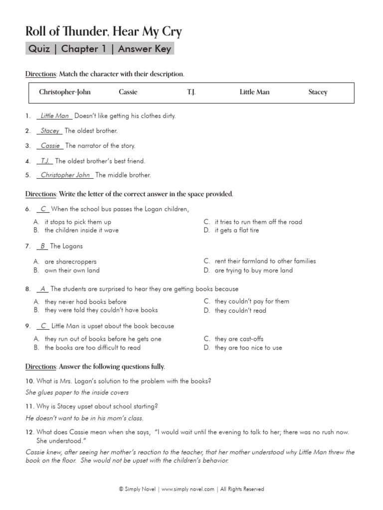 Roll of Thunder Quiz and Answers | PDF