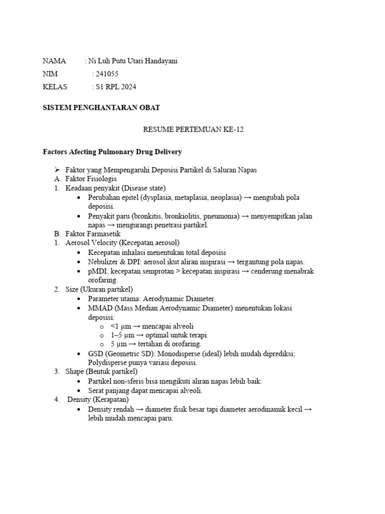 Ni Luh Putu Utari Handayani - Resume Sistem Penghantaran Obat Pertemuan ...