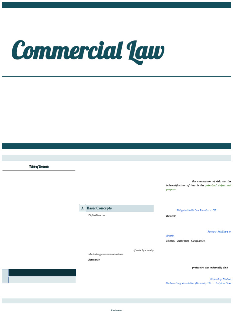 2023 Commercial Law Syllabus-Based EREVIEWER | PDF | Insurance | Indemnity