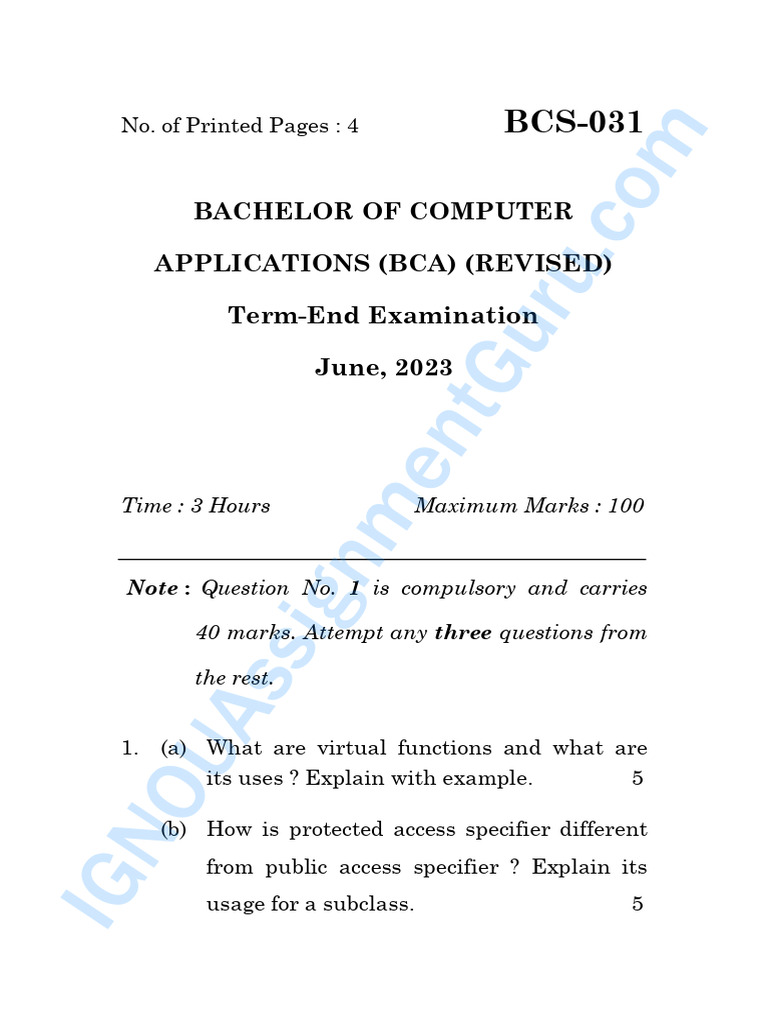 27. June 2023 BCS-031 IGNOUAssignmentGuru.com | PDF | Method (Computer ...