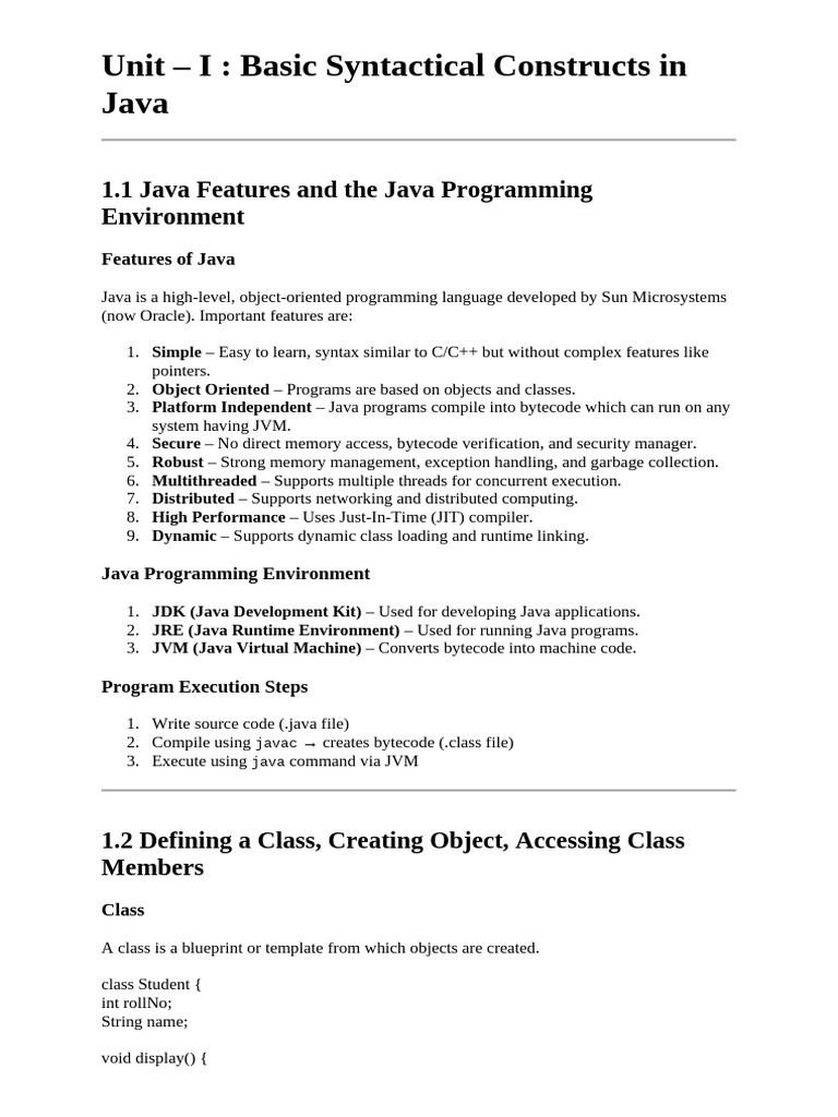 Unit1 Notes | PDF | Java (Programming Language) | Programming