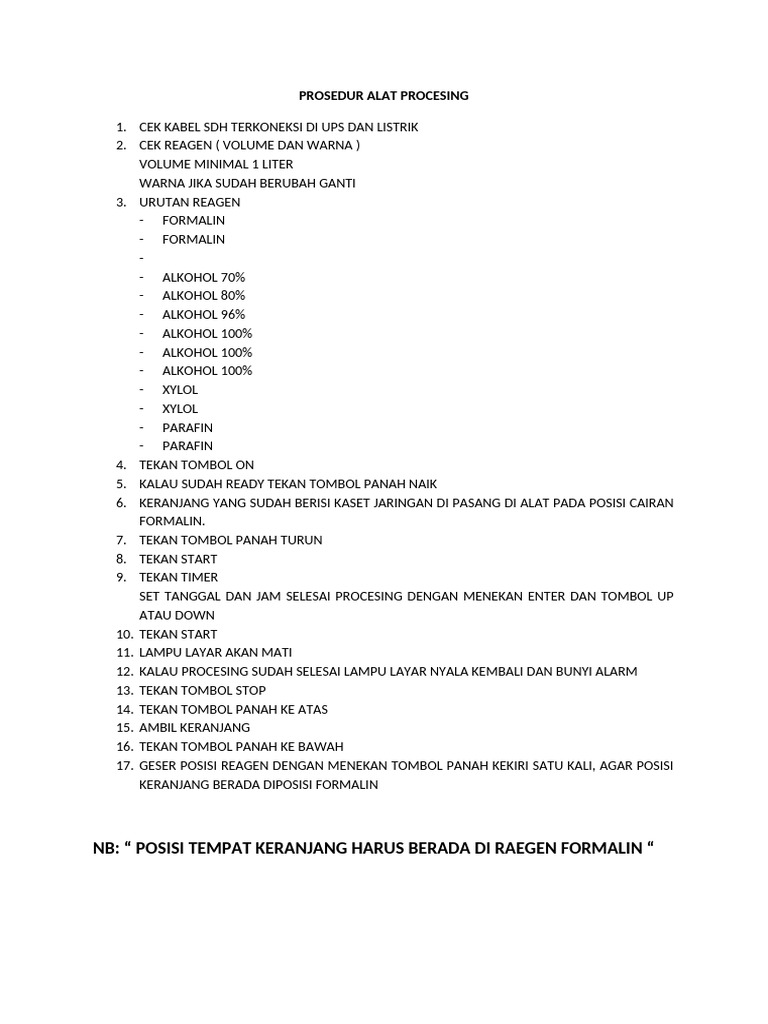 Prosedur Alat Procesing | PDF