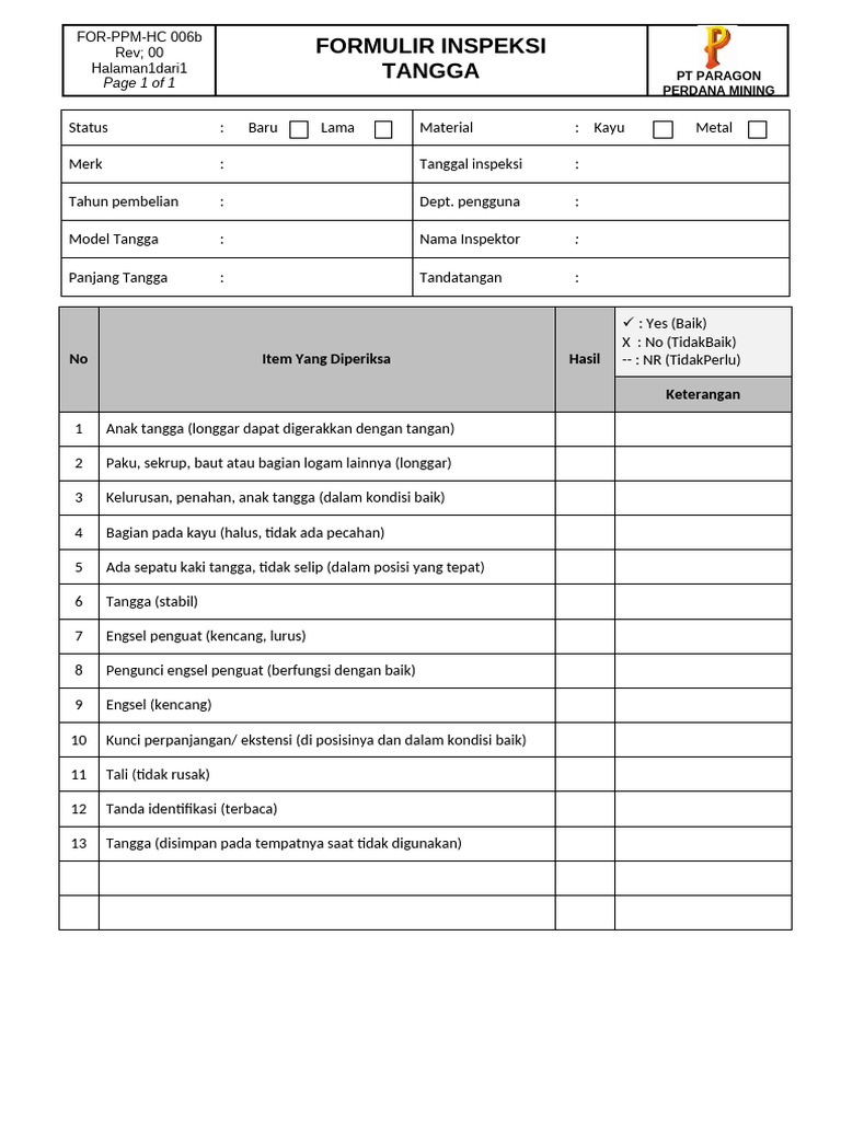 Formulir Inspeksi Tangga Baru dan Lama | PDF