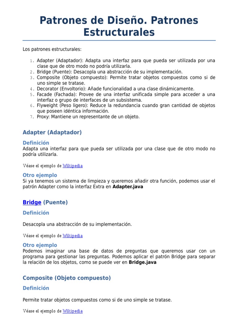 Patrones Diseño Java Estructurales | PDF | Objeto (informática) | Wikipedia