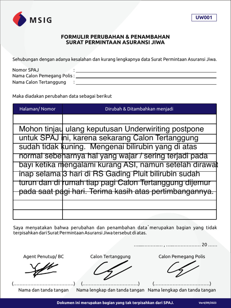 Formulir Perubahan Data Asuransi Jiwa | PDF